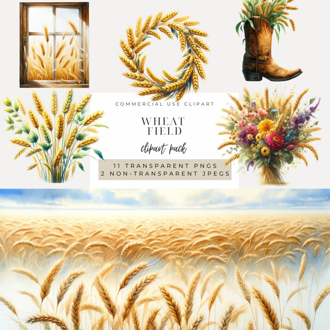 Wheat Field Clipart INSTANT DOWNLOAD Rustic High-quality Watercolor ...