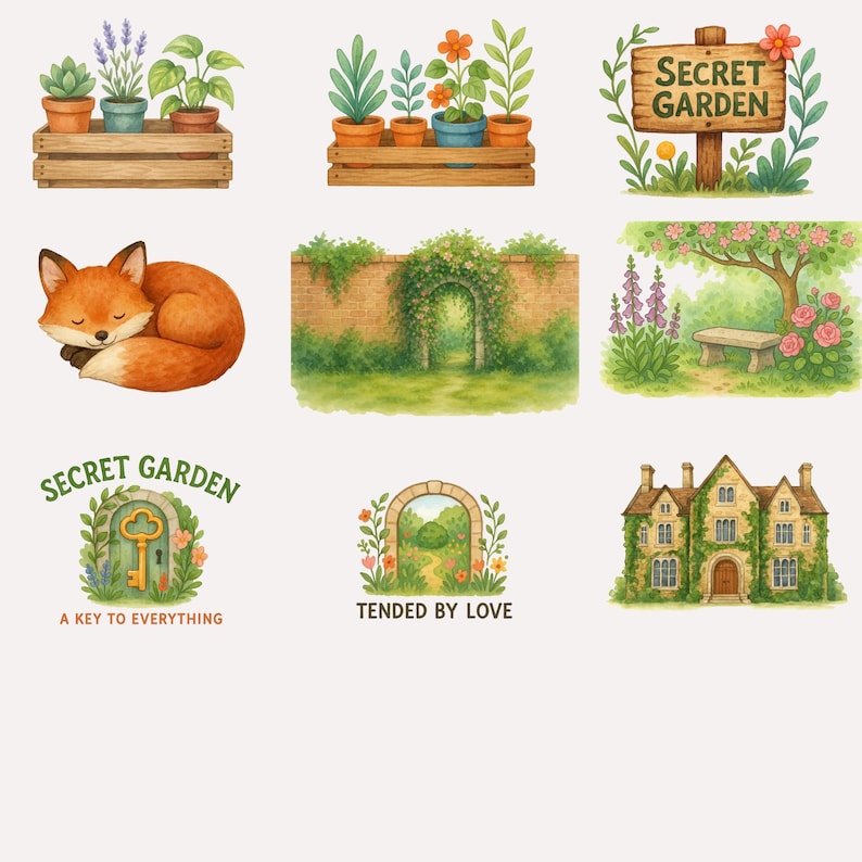 The Secret Garden Clipart, Instant Download, Watercolor Storybook ...