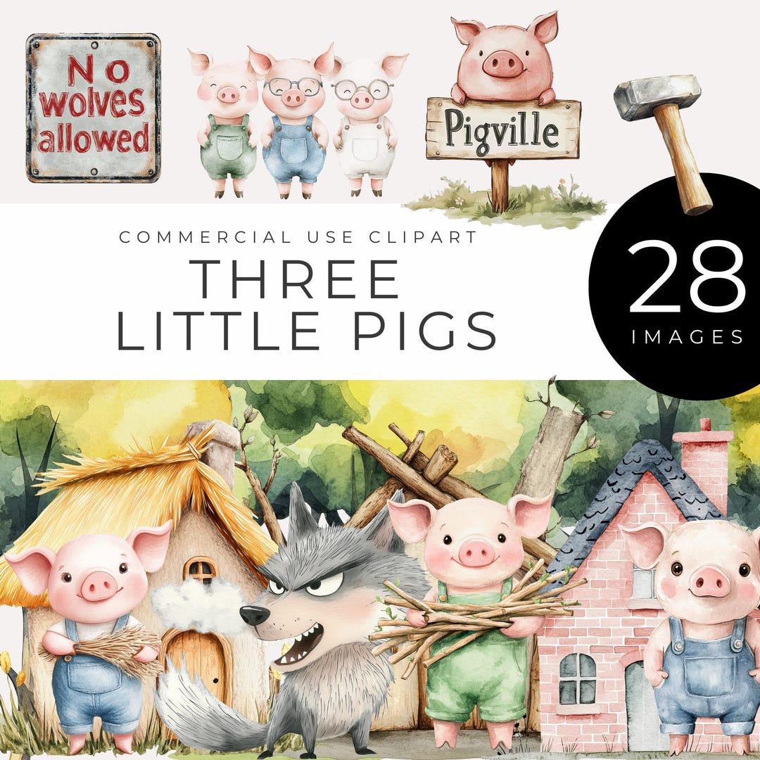 3 Little Pigs Clipart, Instant Download, Fairytale Digital Characters ...