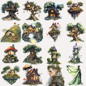 Enchanted Forest Clipart INSTANT DOWNLOAD Watercolor Elves & Fairies ...