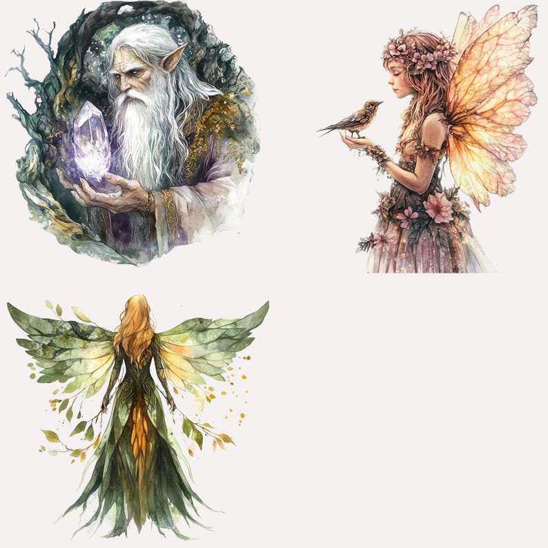 Enchanted Forest Clipart INSTANT DOWNLOAD Watercolor Elves & Fairies ...
