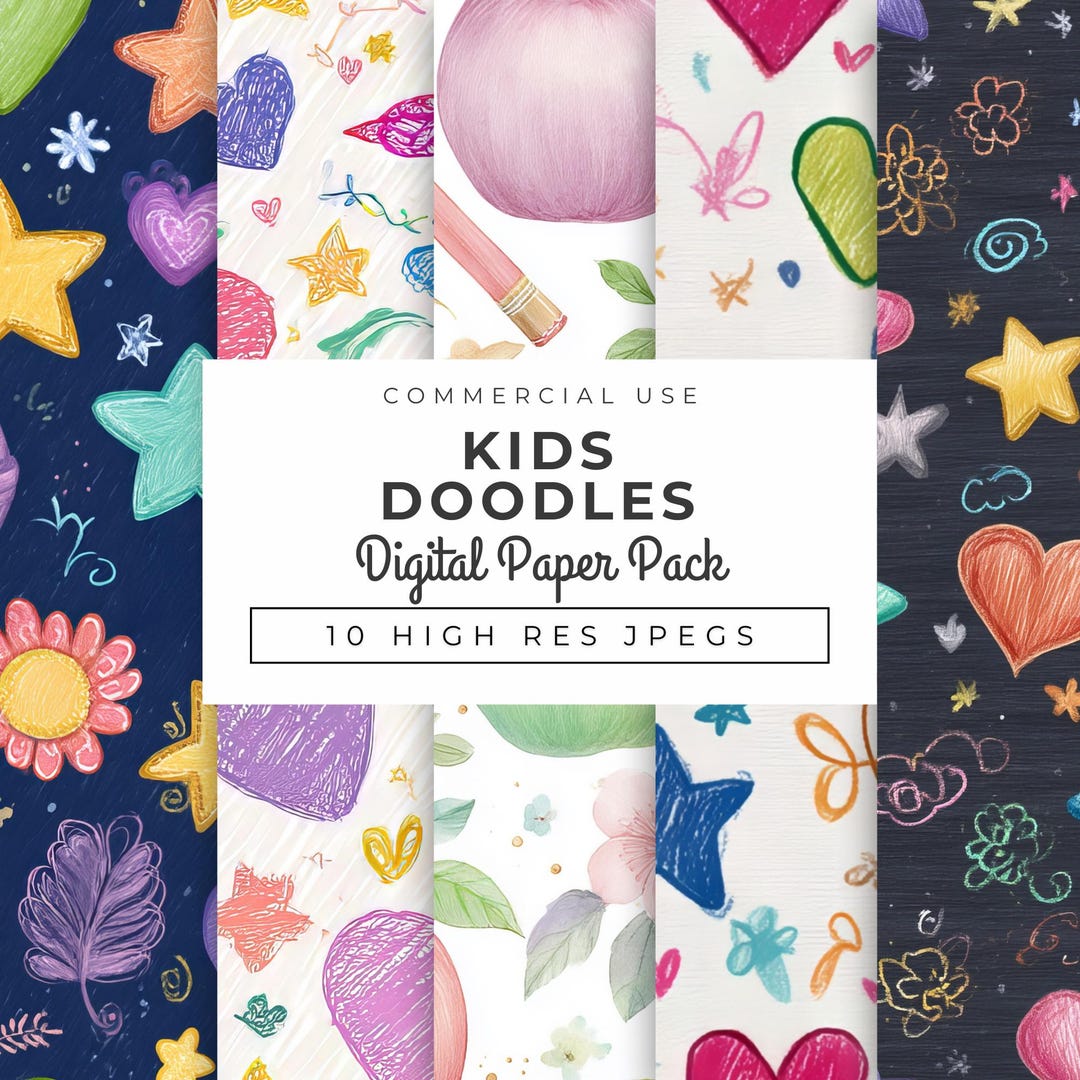 Kids Doodle Seamless Digital Papers, Instant Download, Colorful ...
