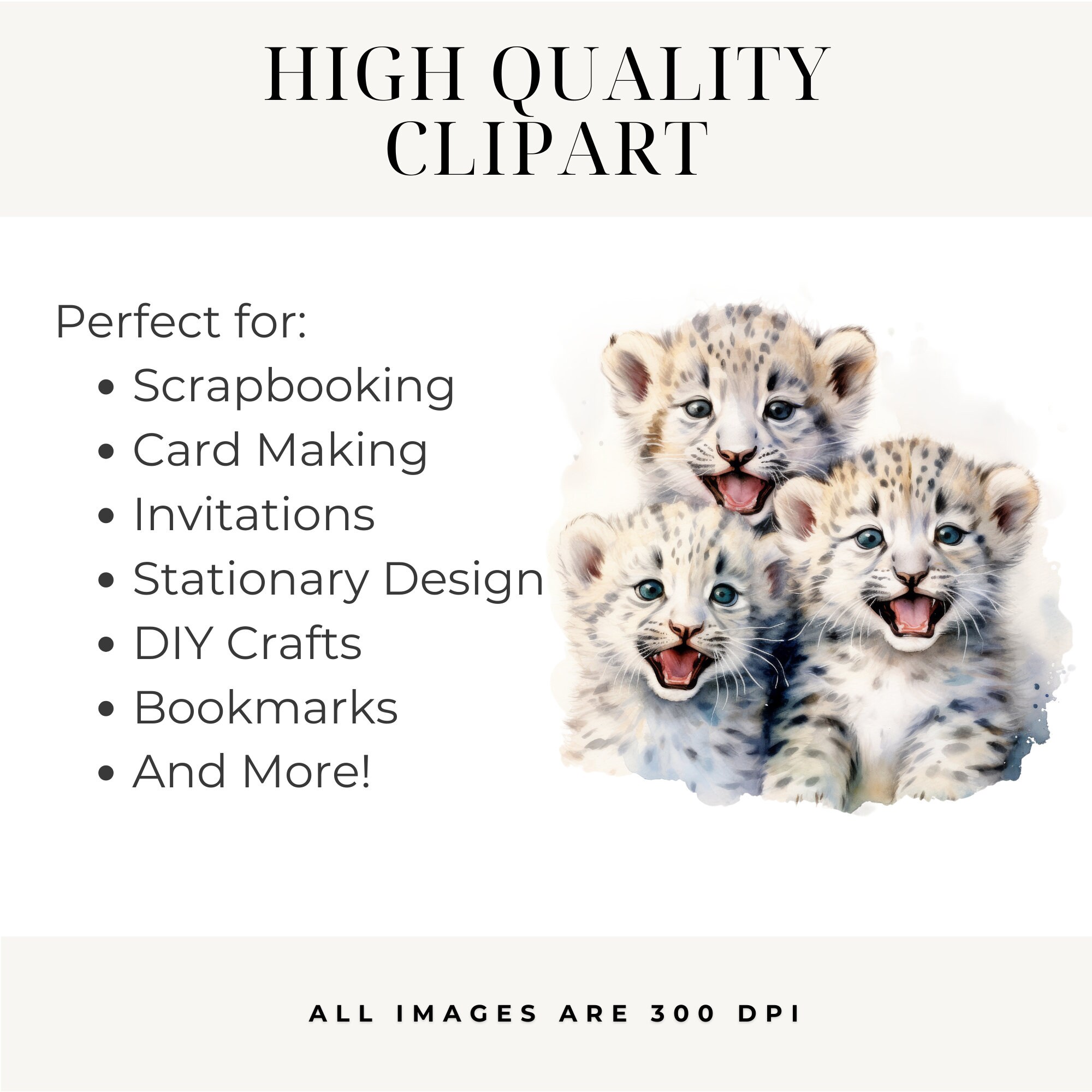 Watercolor Snow Leopard Clipart Pack INSTANT DOWNLOAD, Cute Baby Snow ...