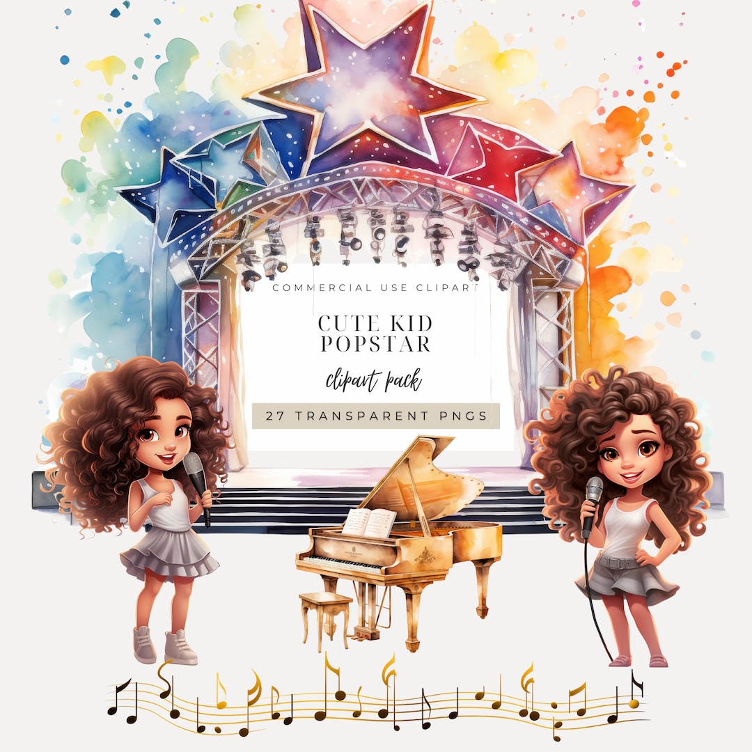 Cute Kid Popstar Clipart INSTANT DOWNLOAD for Pop Star Birthday Party ...