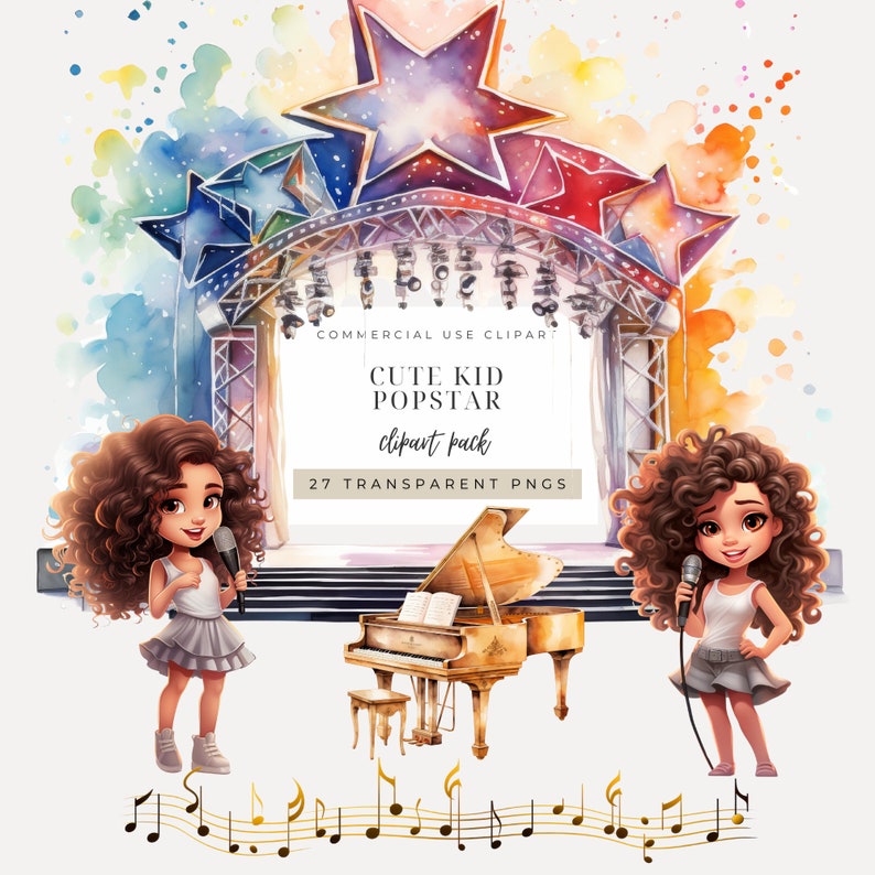 Cute Kid Popstar Clipart INSTANT DOWNLOAD for Pop Star Birthday Party ...