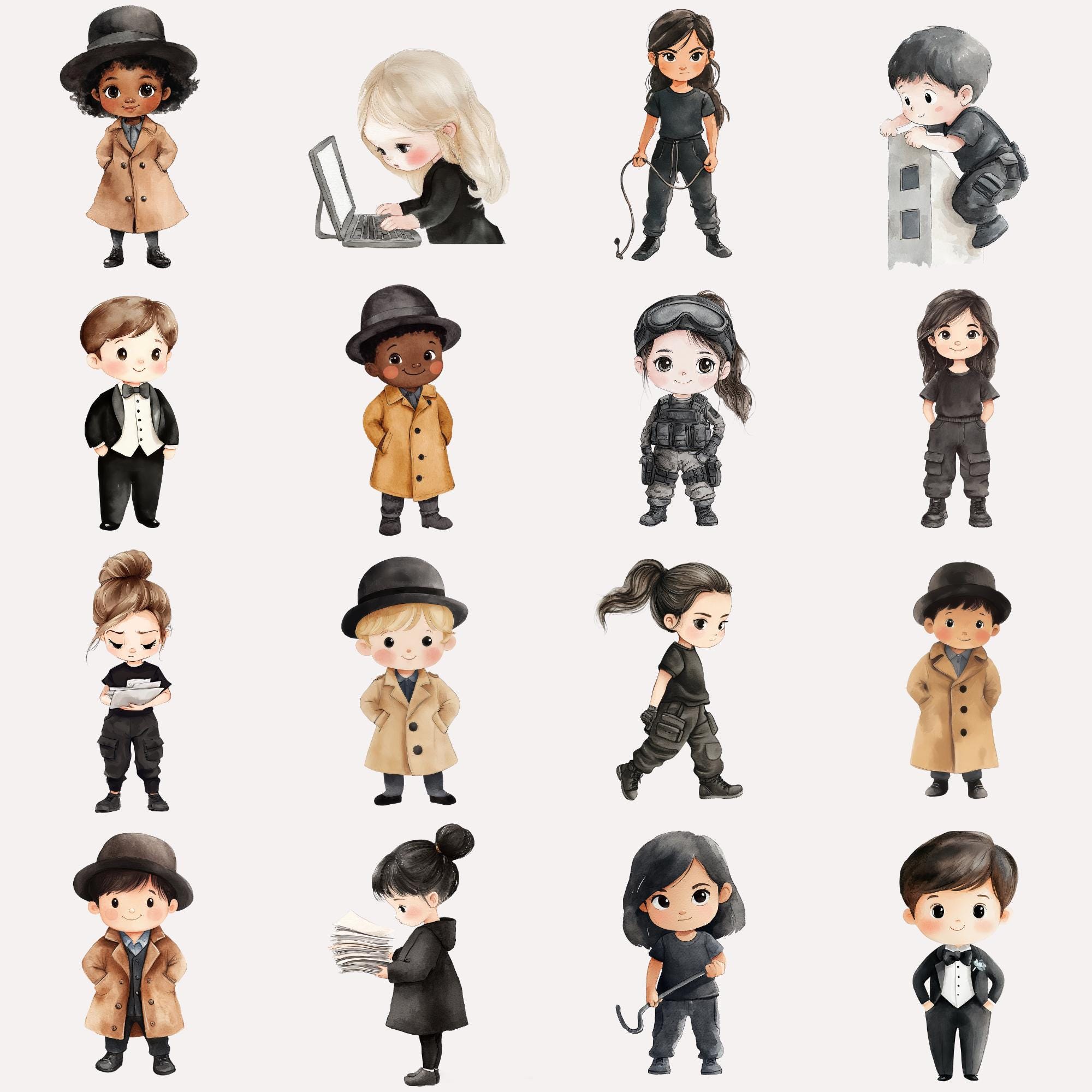 Watercolor Spy Detective Clipart, Instant Download, Cute Secret Agent ...