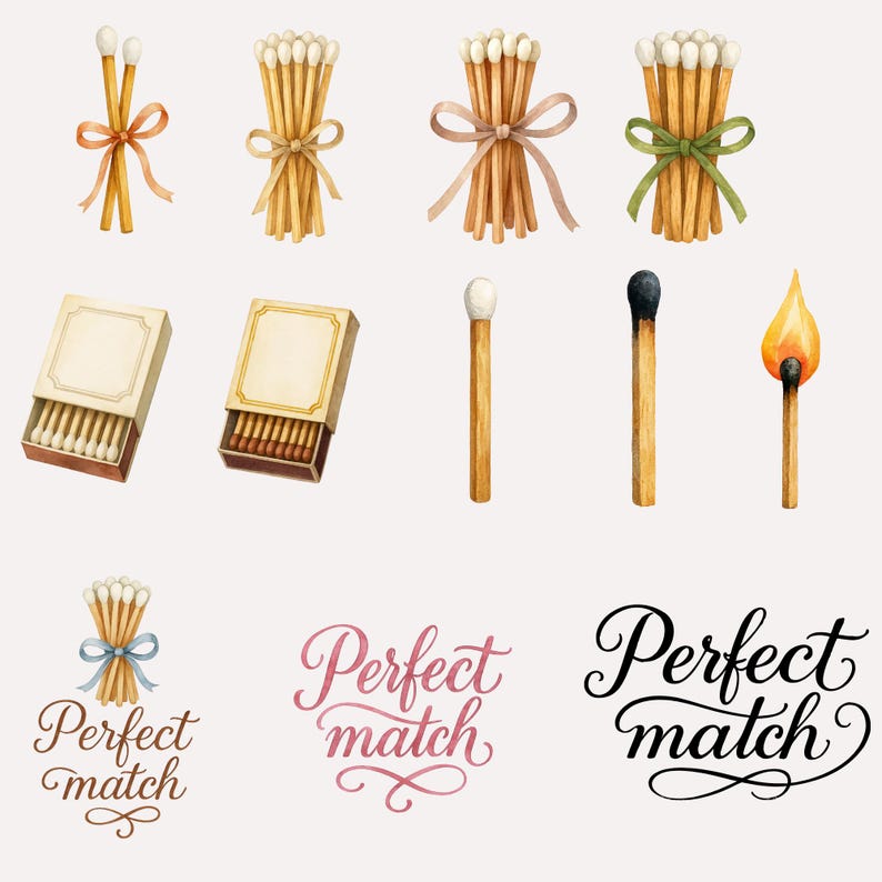 Perfect Match Clipart Set, Digital Download, Romantic Watercolor ...