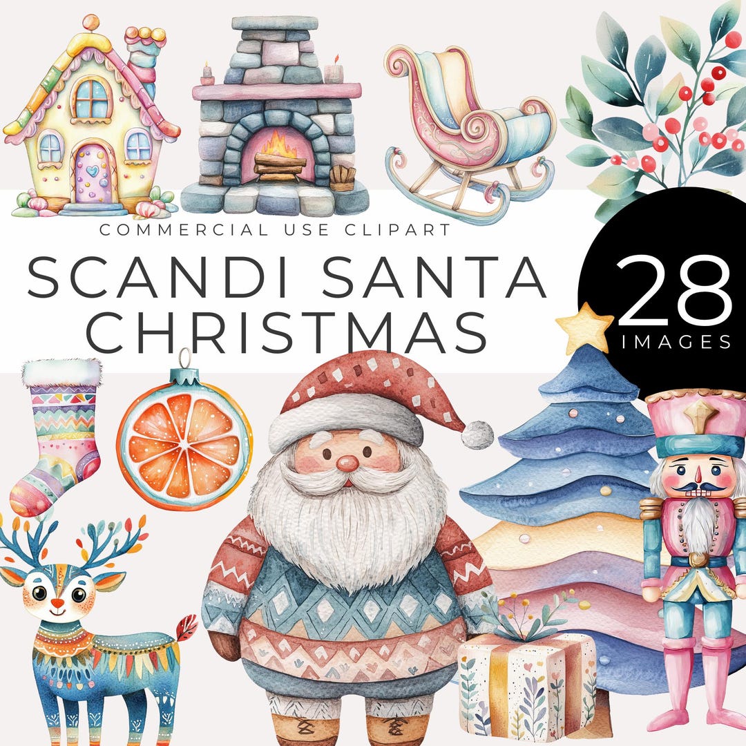 Scandi Santa Clipart Instant Download Cute Watercolor Hygge Christmas ...