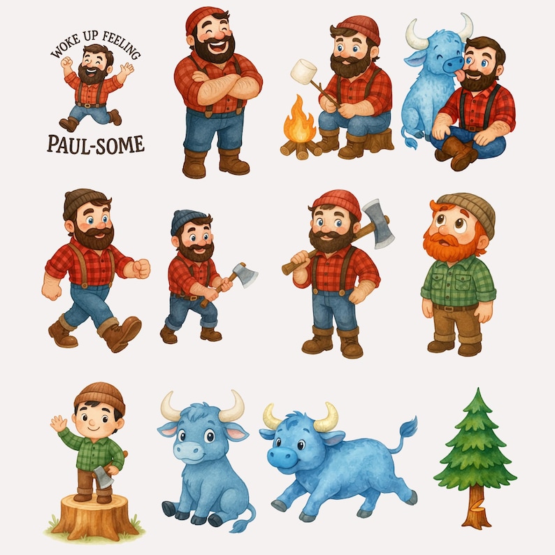 Paul Bunyan Clipart, Instant Download, Lumberjack, Babe the Blue Ox ...