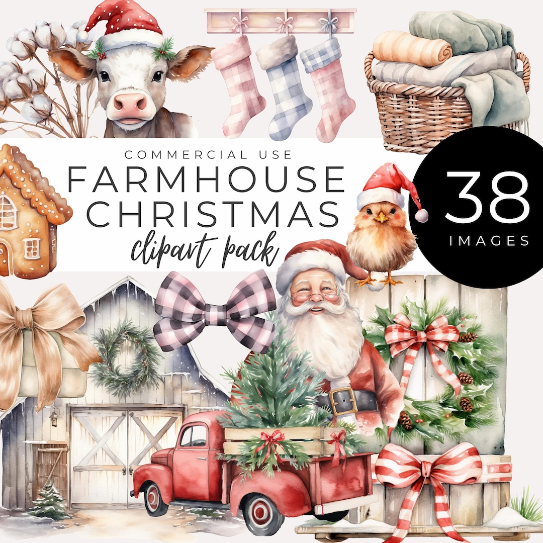 Watercolor Farmhouse Christmas Clipart INSTANT DOWNLOAD Santa Hats ...