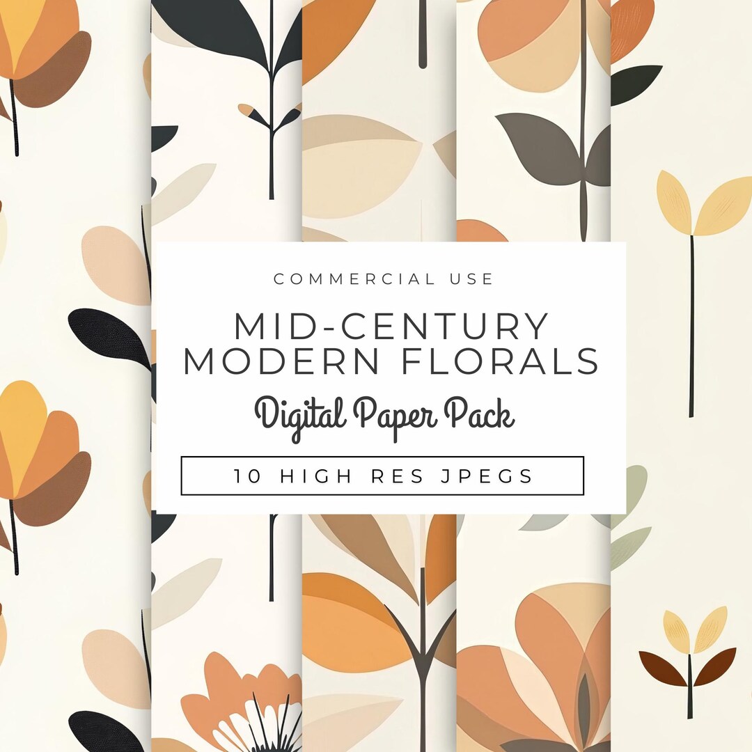 Mid-century Modern Floral Digital Papers, Instant Download, Seamless ...