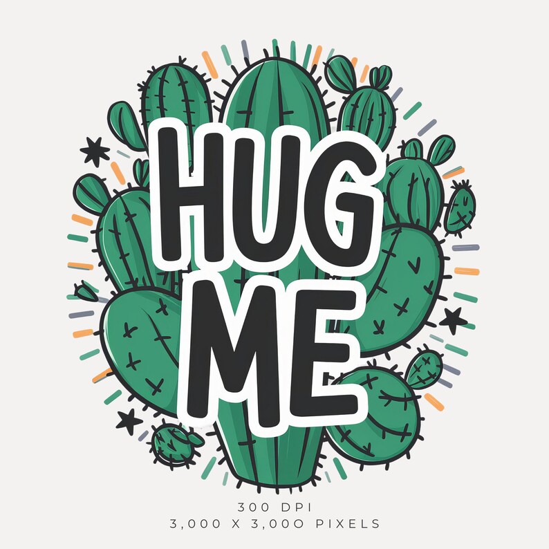 Funny Hug Me Cactus Sign Clipart INSTANT DOWNLOAD Ironic Home & Office ...