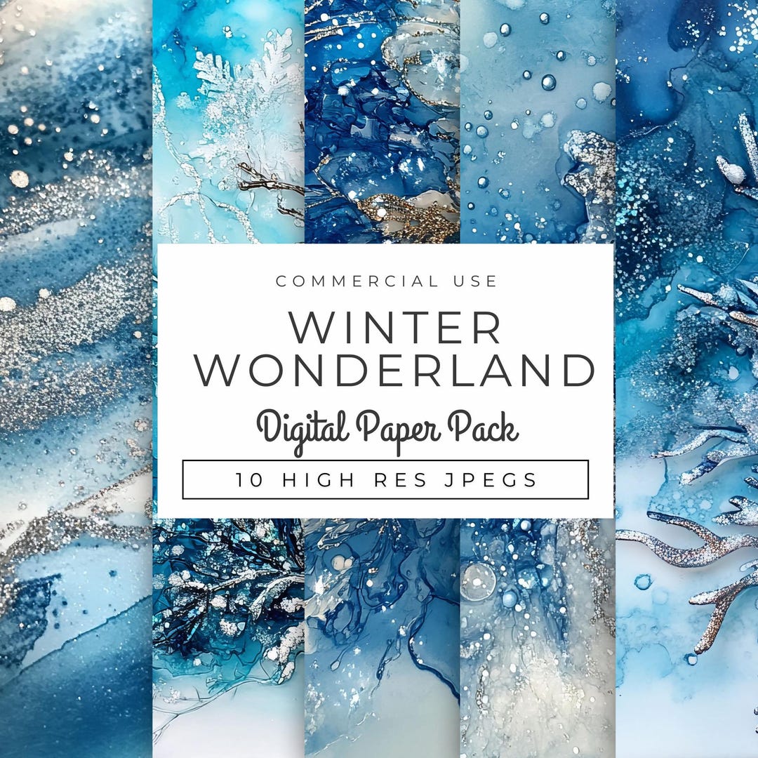 Winter Wonderland Digital Papers, Instant Download, Blue and Silver ...