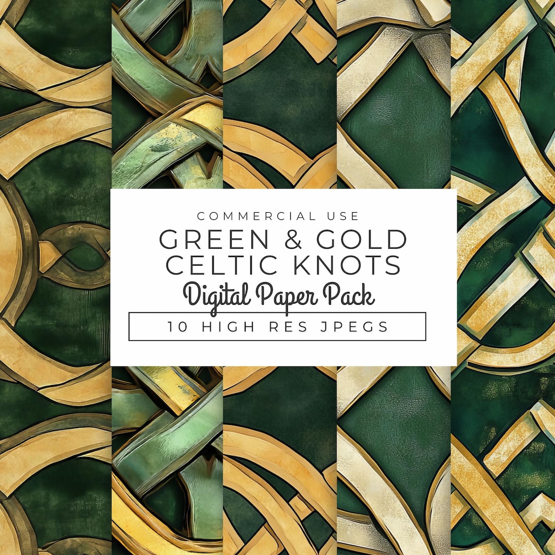 Seamless Celtic Knot Digital Papers, Instant Download, Green & Gold ...