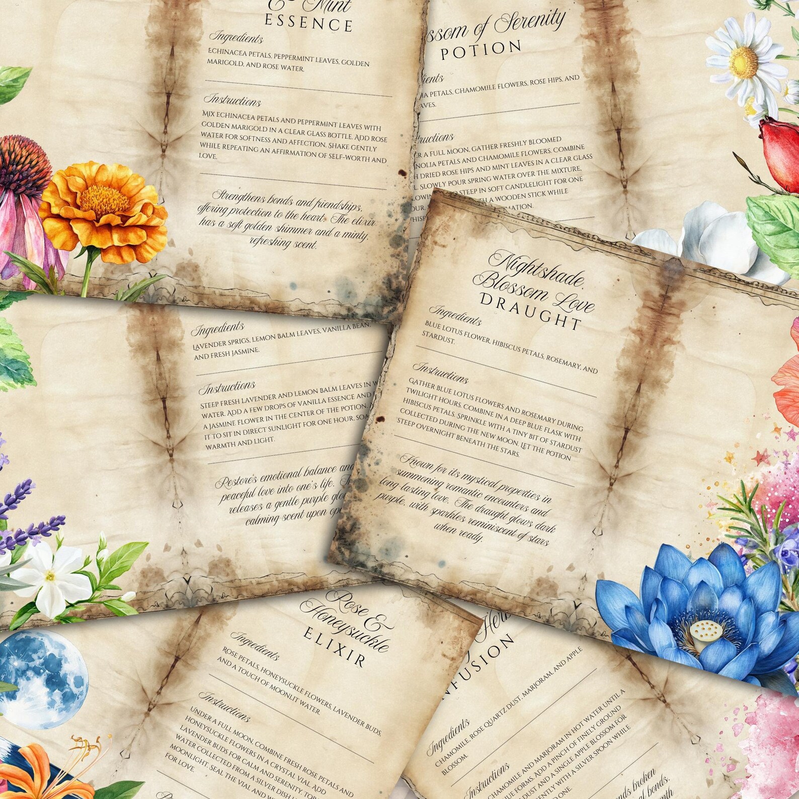 Love Potion Junk Journal Papers, Vintage Love Potions Scrapbook Pages ...