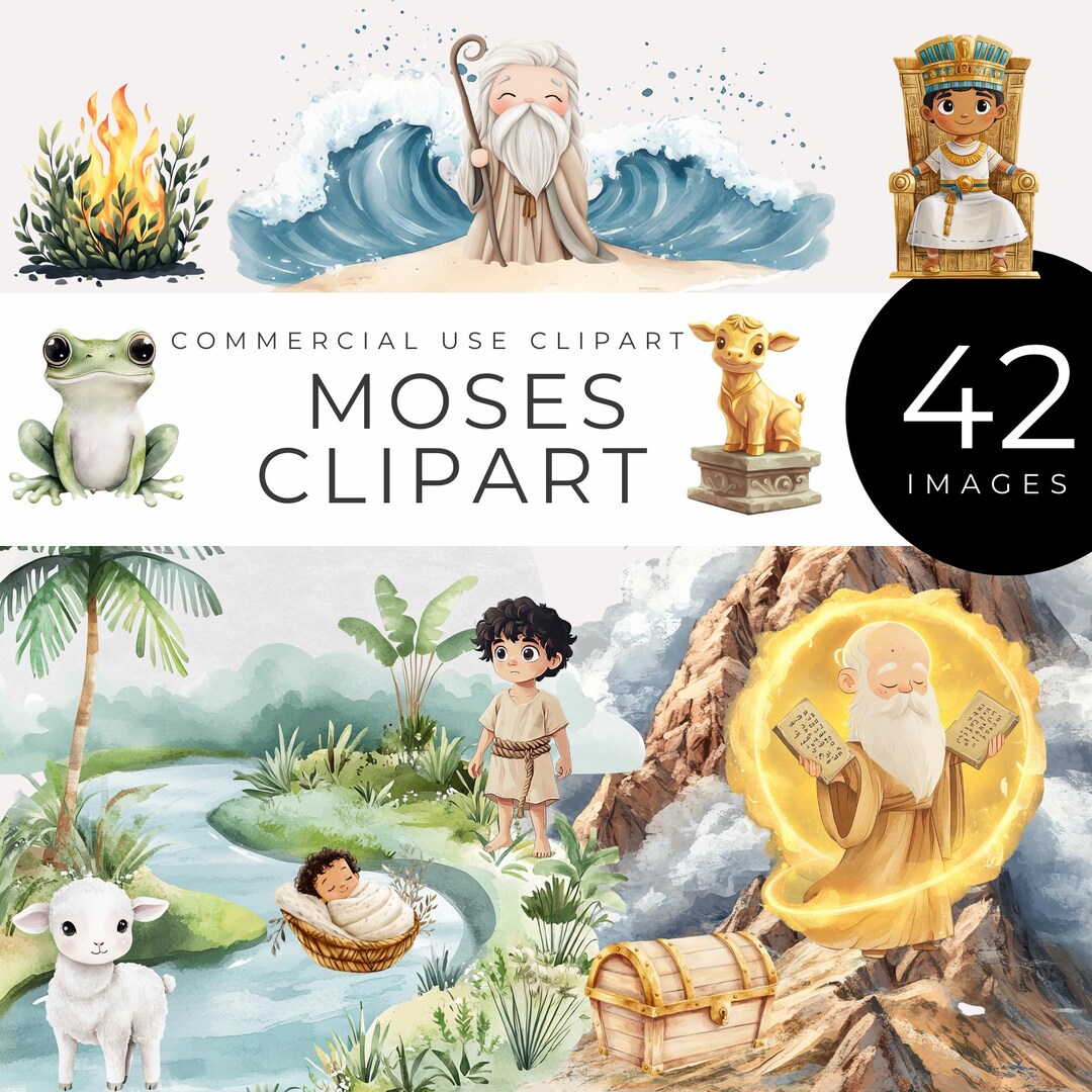 Moses Clipart, Instant Download, Watercolor Bible Story Graphics ...