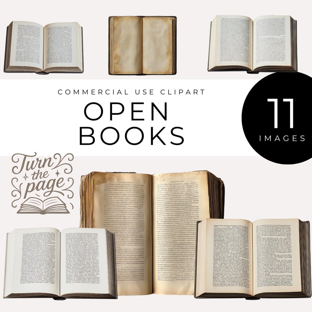 Open Book Clipart, Instant Download, Vintage Books, Reading Literary ...