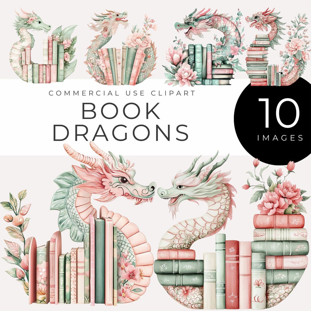Watercolor Book Dragons Clipart, Instant Download Fantasy-inspired ...