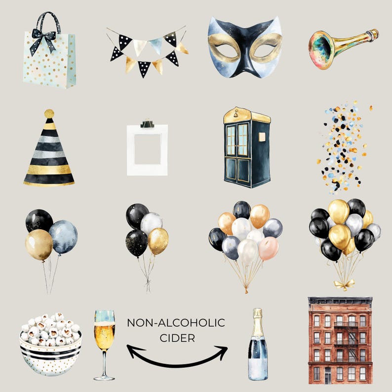 Watercolor Kids New Year's Eve Party Clipart, Festive Balloons ...
