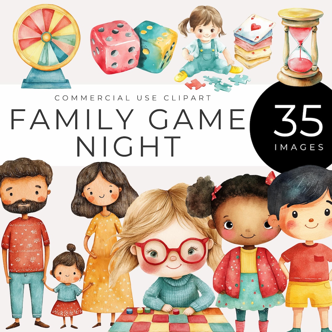 Cute Family Game Night Clipart Instant Download Watercolor Board Games ...