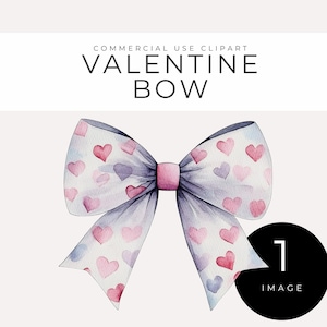 Valentine’s Day Bow Clipart, Instant Download, Watercolor Heart Bow ...