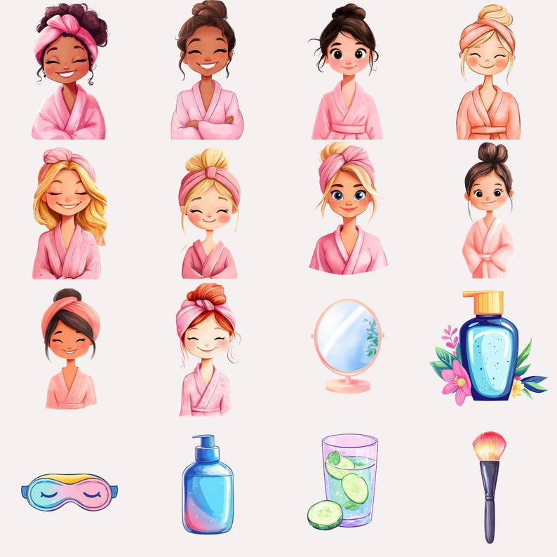 Spa Sleepover Clipart, Instant Download, Pamper Party Graphics, Self ...