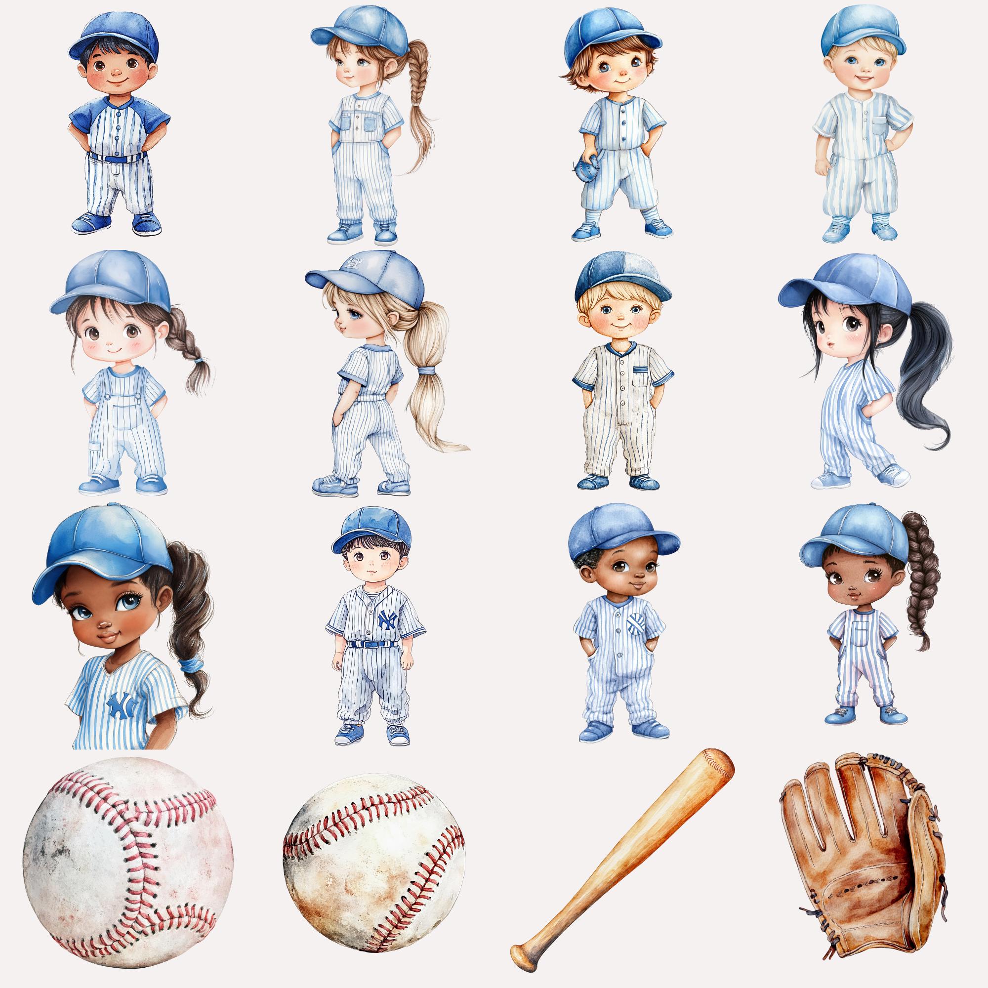 Cute Baseball Kids Clipart, Instant Download, Little League Watercolor ...