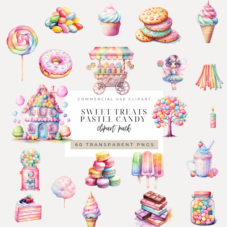 Land of the Sweets Clip Art DIGITAL DOWNLOAD Pastel Watercolor Dessert ...