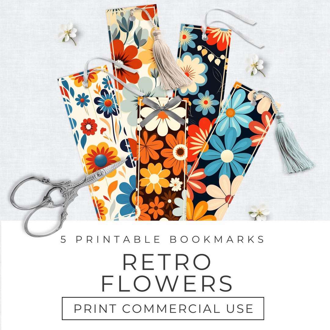 Retro Flower Power Bookmarks, Instant Download, 70s Aesthetic Printable ...