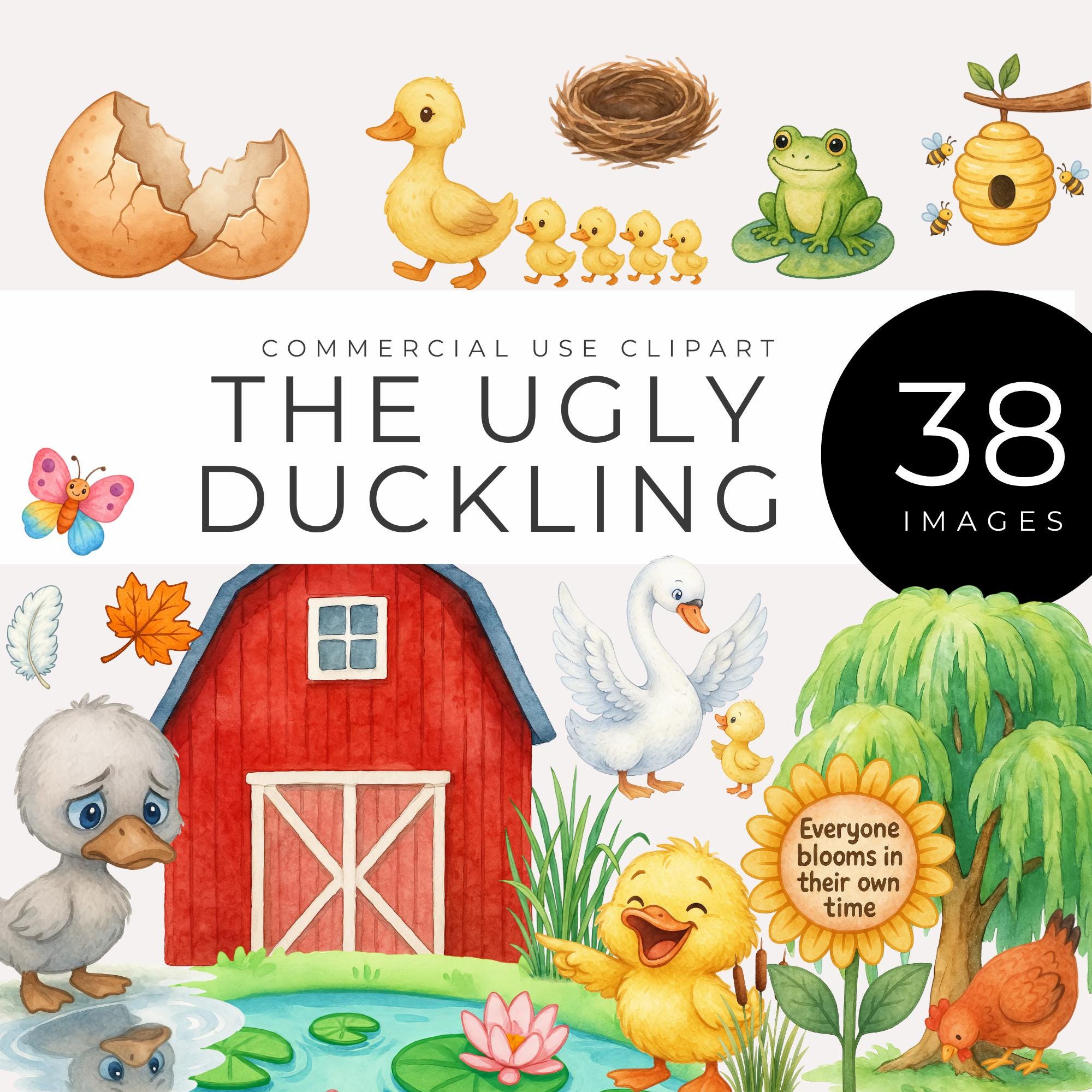 Ugly Duckling Clipart, Instant Download, Fairytale Animals, Farm Pond ...