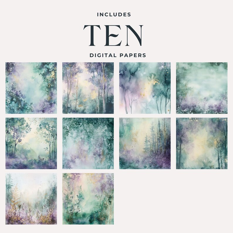 Pastel Forest Digital Papers, Instant Download, Watercolor Woodland ...