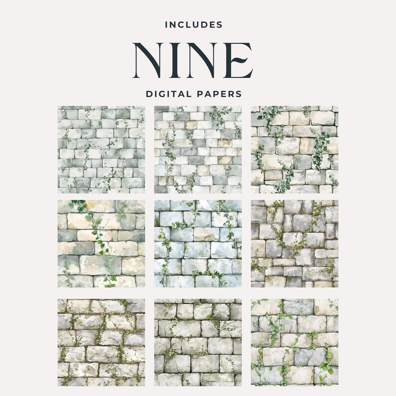 Tower Walls Digital Paper INSTANT DOWNLOAD Rustic Stone and Ivy Castle ...