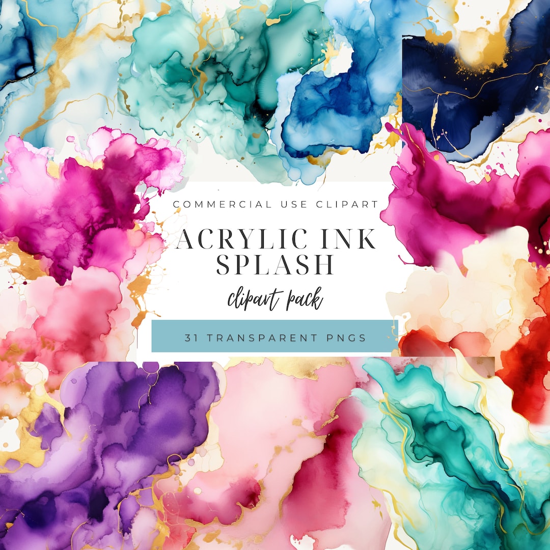 Acrylic Ink Splash Clipart INSTANT DOWNLOAD Abstract Splatter, Fluid ...