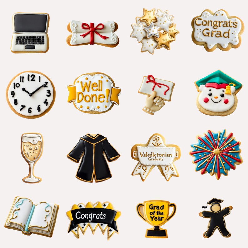 Graduation Cookies Clipart INSTANT DOWNLOAD Congrats, Grad Cap, Diploma ...