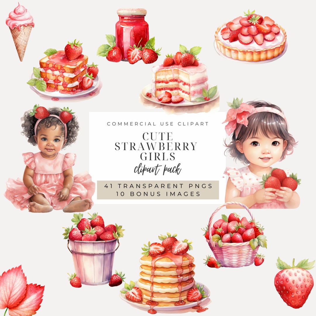 Cute Strawberry Baby Girl Clipart INSTANT DOWLOAD Watercolor ...