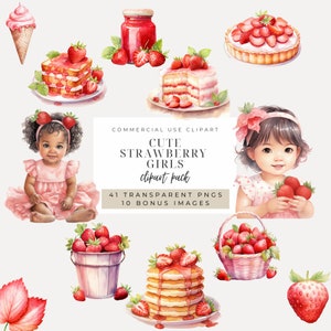 Cute Strawberry Baby Girl Clipart INSTANT DOWLOAD Watercolor ...