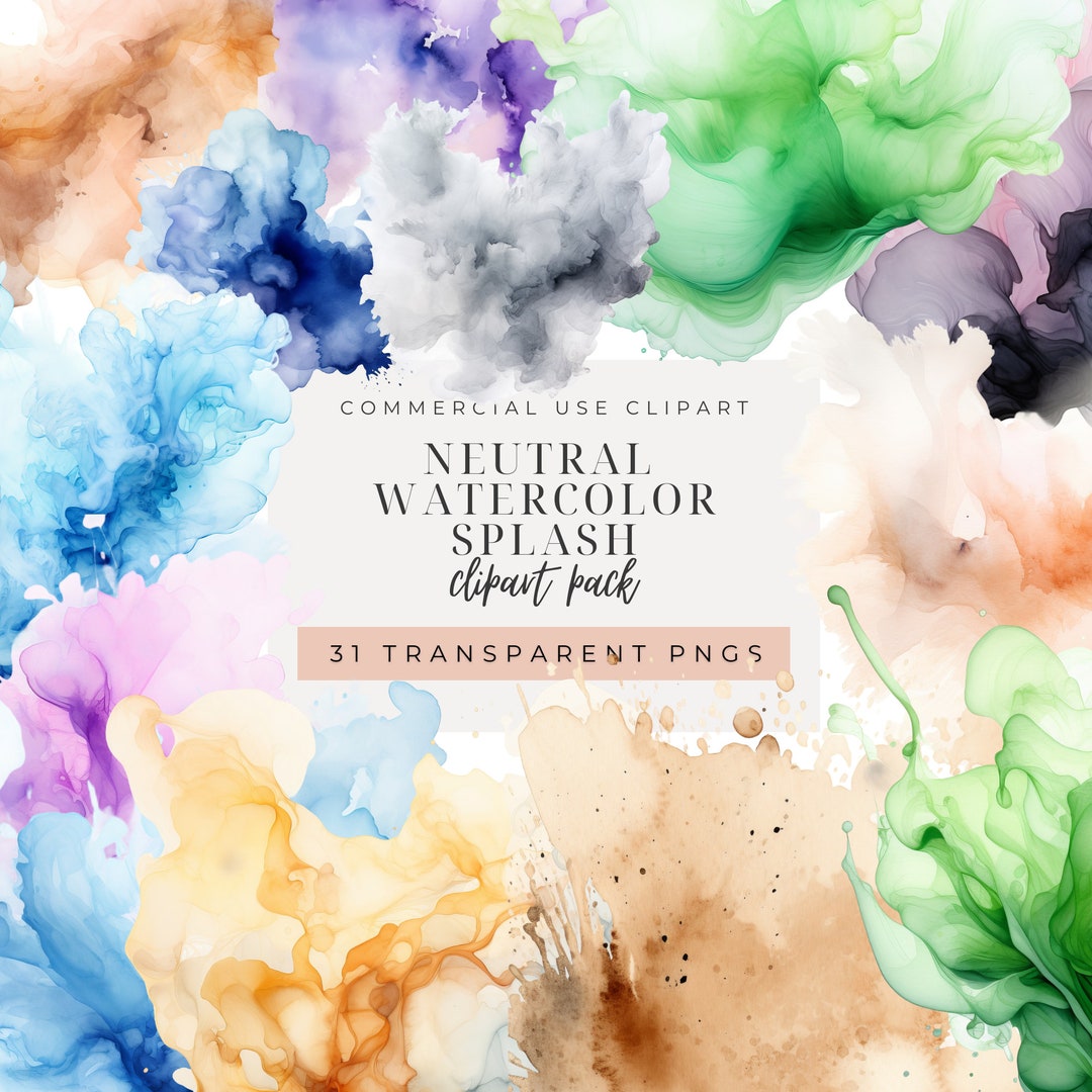 Neutral Watercolor Splashes & Paint Splatter Clipart INSTANT DOWNLOAD ...