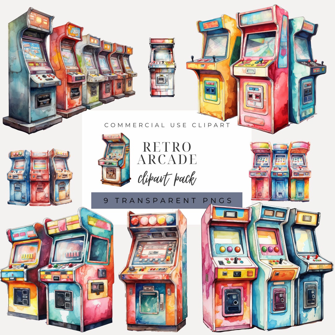 Retro Arcade Clipart INSTANT DOWNLOAD Vintage Video Game Graphics for ...