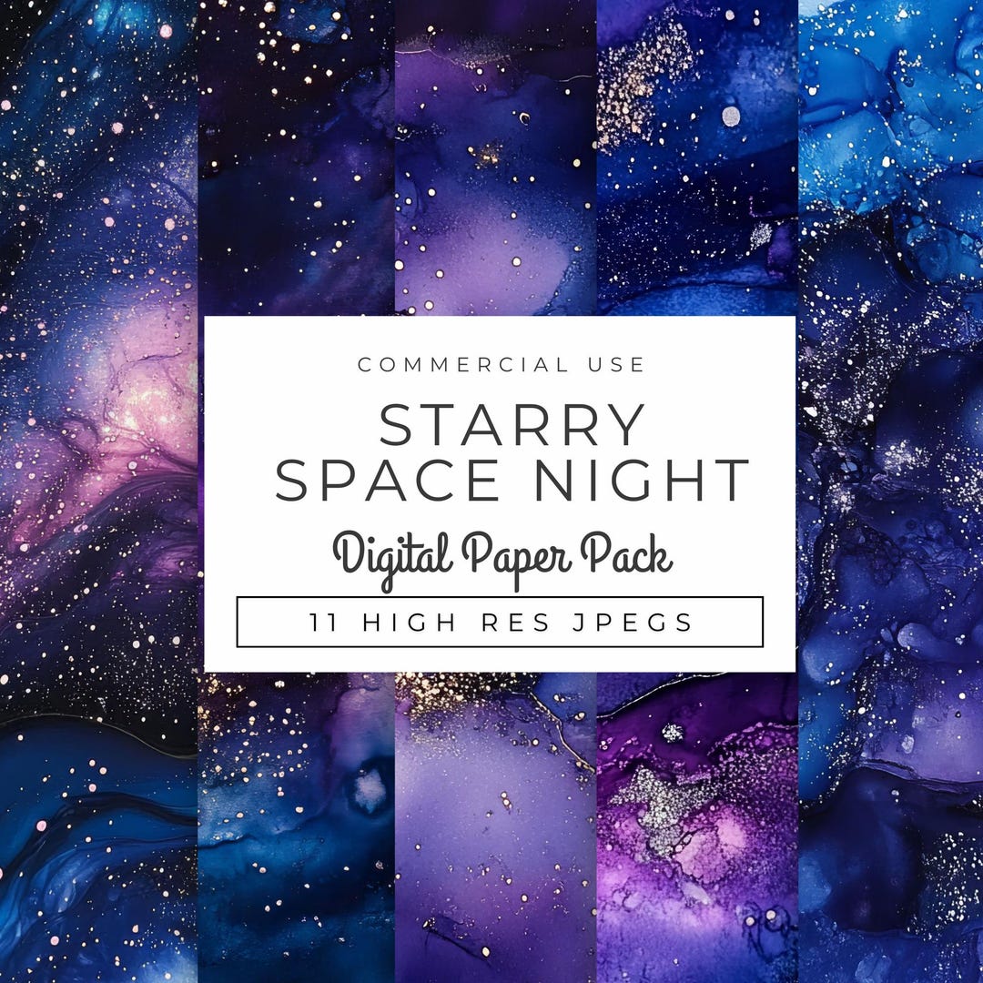 Starry Space Night Digital Papers, Instant Download, Cosmic Galaxy ...