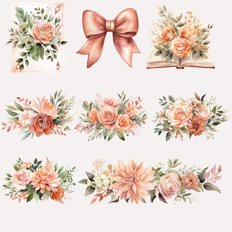 Rose Gold Watercolor Florals Clipart INSTANT DOWNLOAD Elegant Flower ...