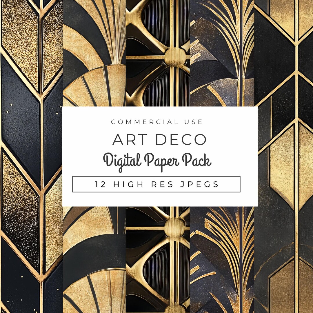 Art Deco Digital Papers, Instant Download, Seamless Patterns in Black ...