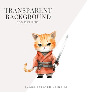 Samurai Cats Clipart INSTANT DOWNLOAD Cute Orange & Black Watercolor ...