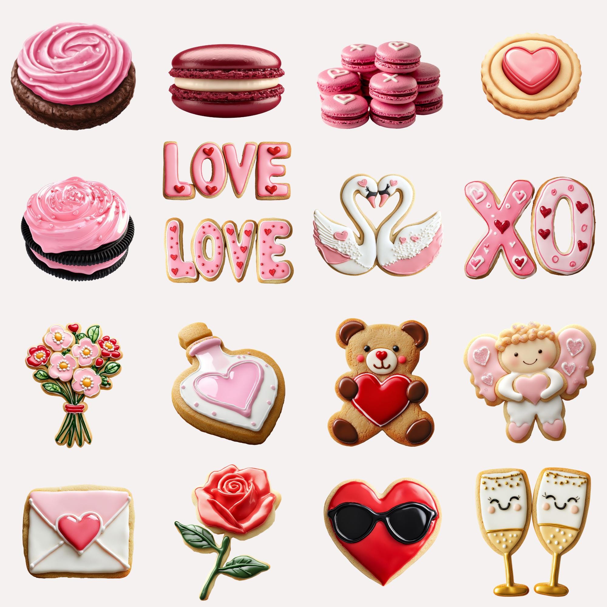 Valentine's Day Cookie Clipart Set, Heart Shaped Cookies, Cute Love ...