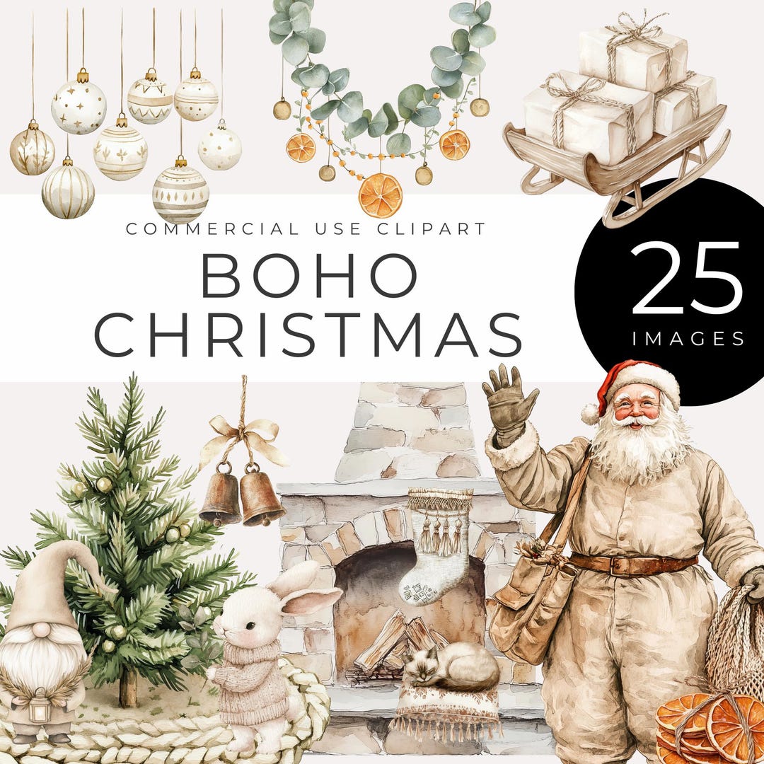 Christmas Boho Clipart, INSTANT DOWNLOAD, Neutral Holiday Graphics ...