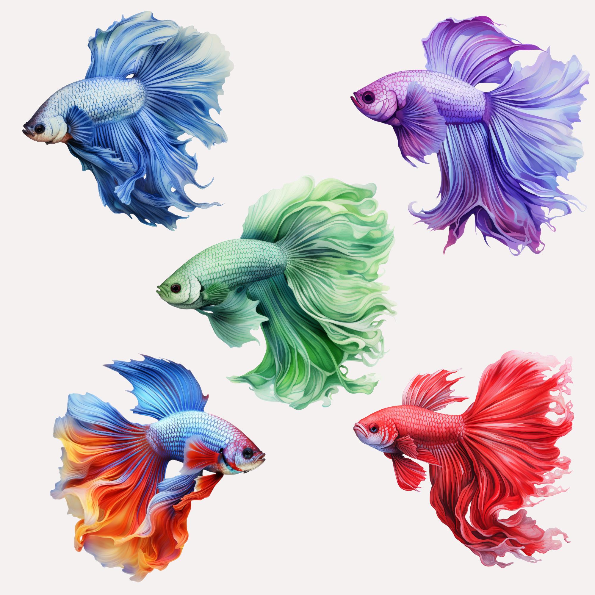 Betta Fish Clipart Pack INSTANT DOWNLOAD Red, Green, Blue, Purple ...