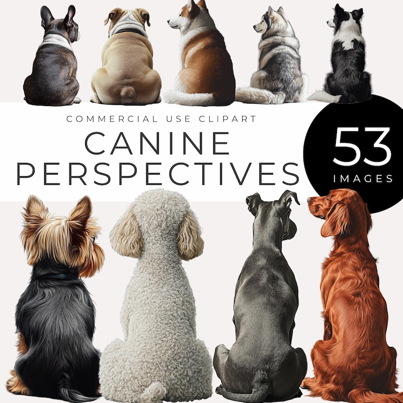 Dog Clipart From Back, Instant Download, Canine Breed Back View ...