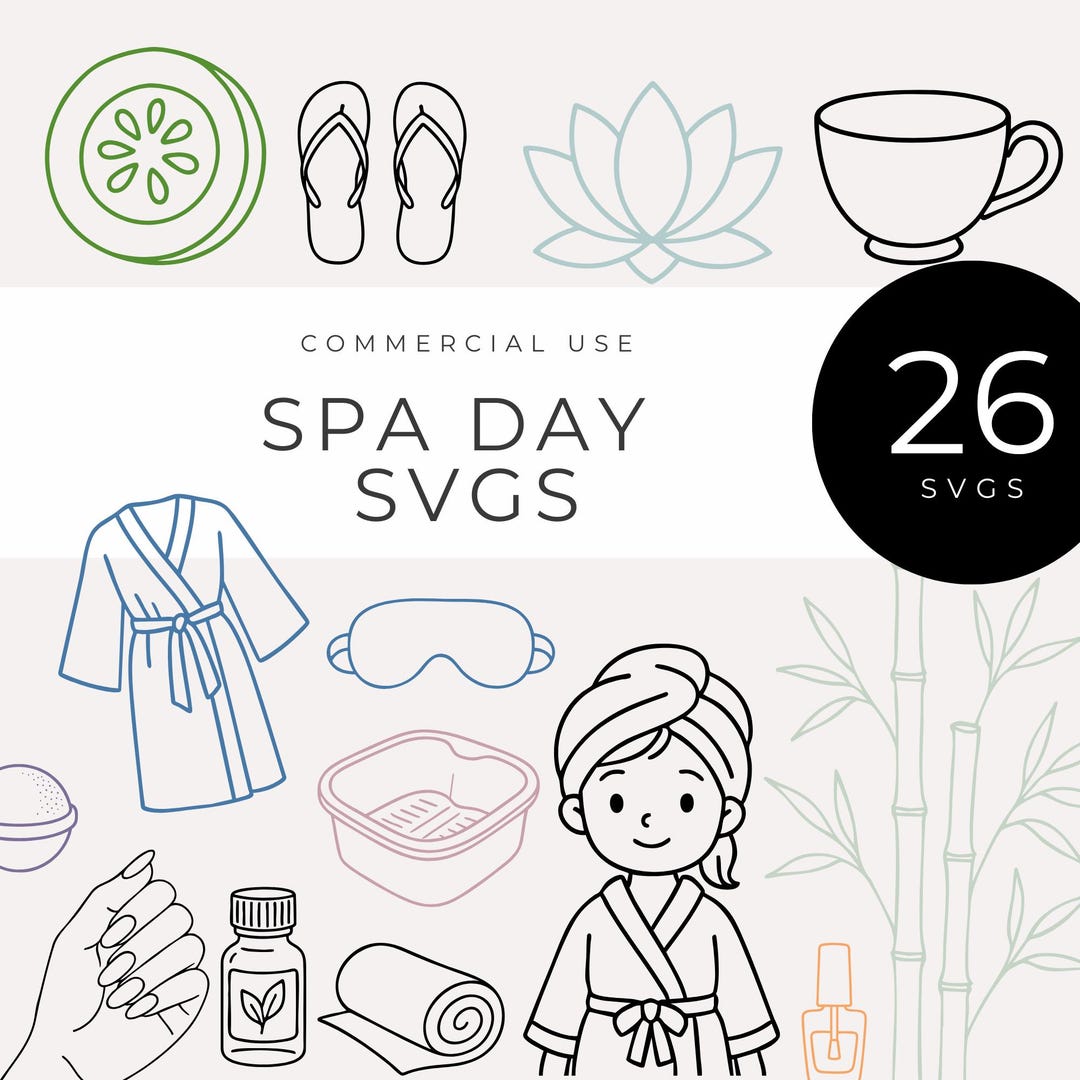Spa Day Svgs, Instant Download, Self-care Line Art Clipart for Crafts ...