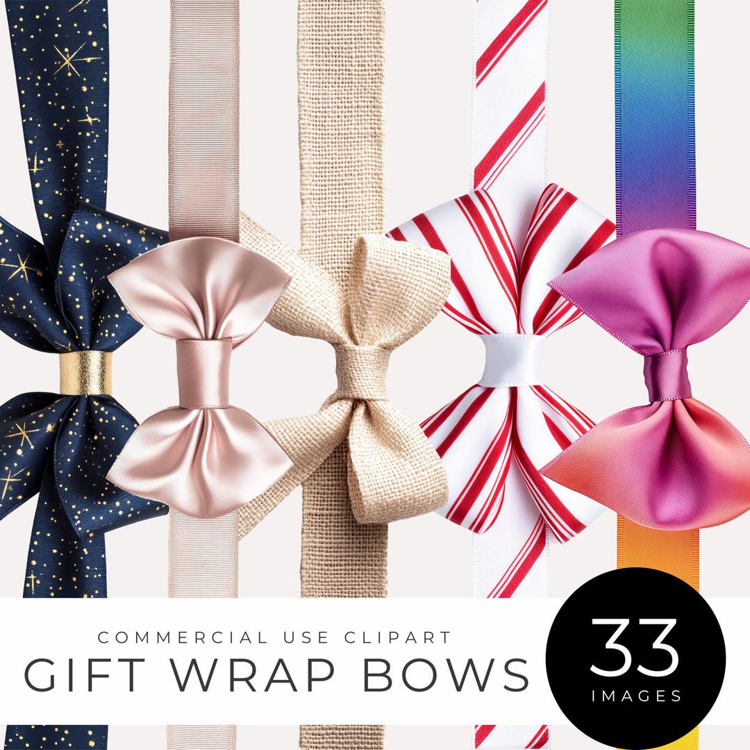Gift Wrap Bows & Ribbon Clipart, Digital Download, Satin, Velvet, Plaid ...