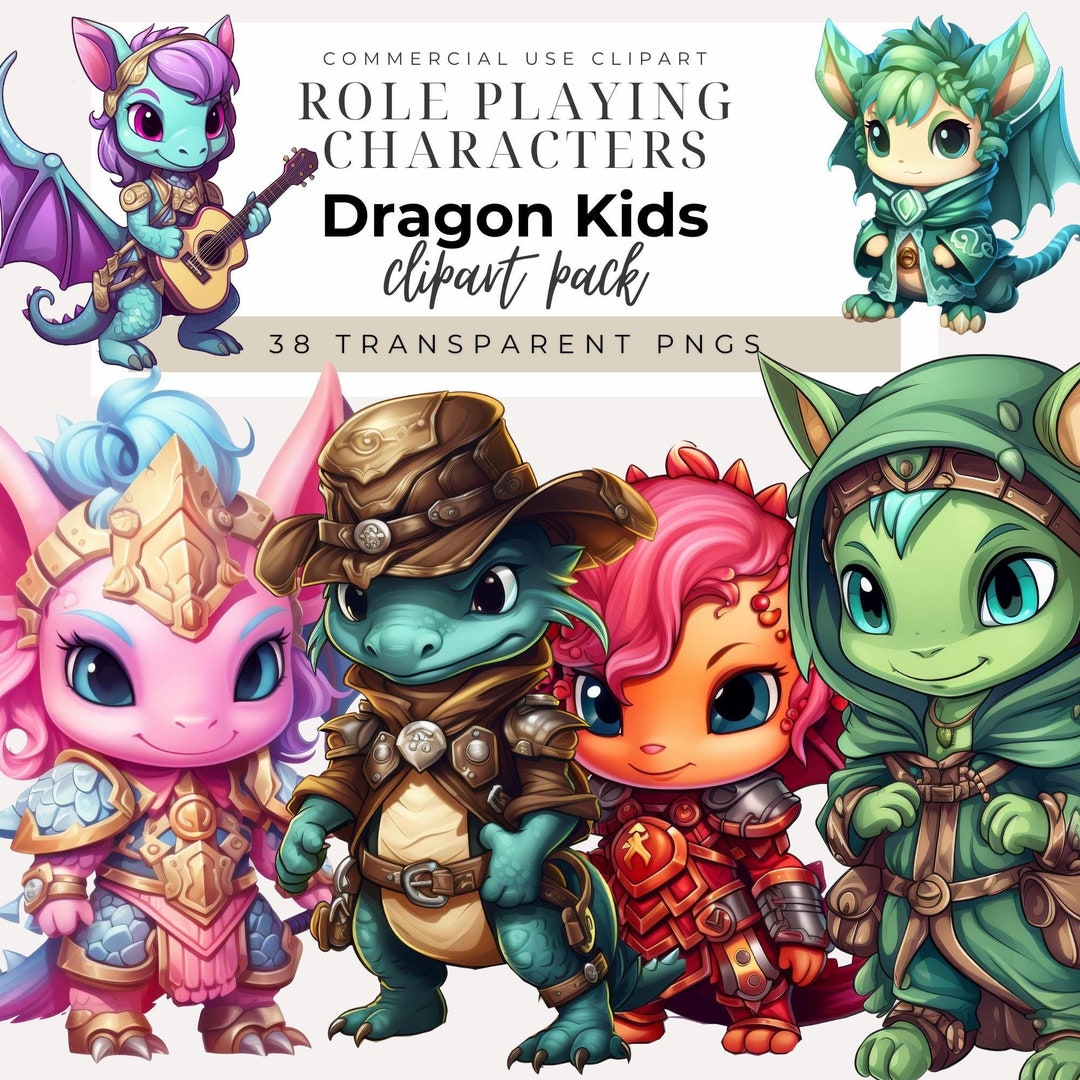 Cute Dragon Kids RPG Characters Clipart INSTANT DOWNLOAD Persona ...