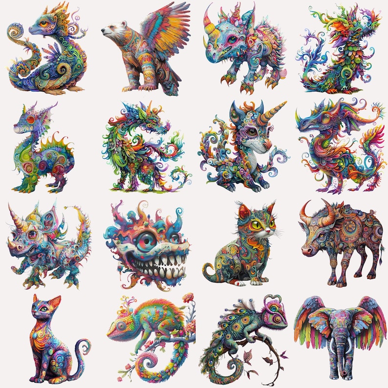 Alebrije Clipart INSTANT DOWNLOAD Mythical Creatures, Colorful Graffiti ...